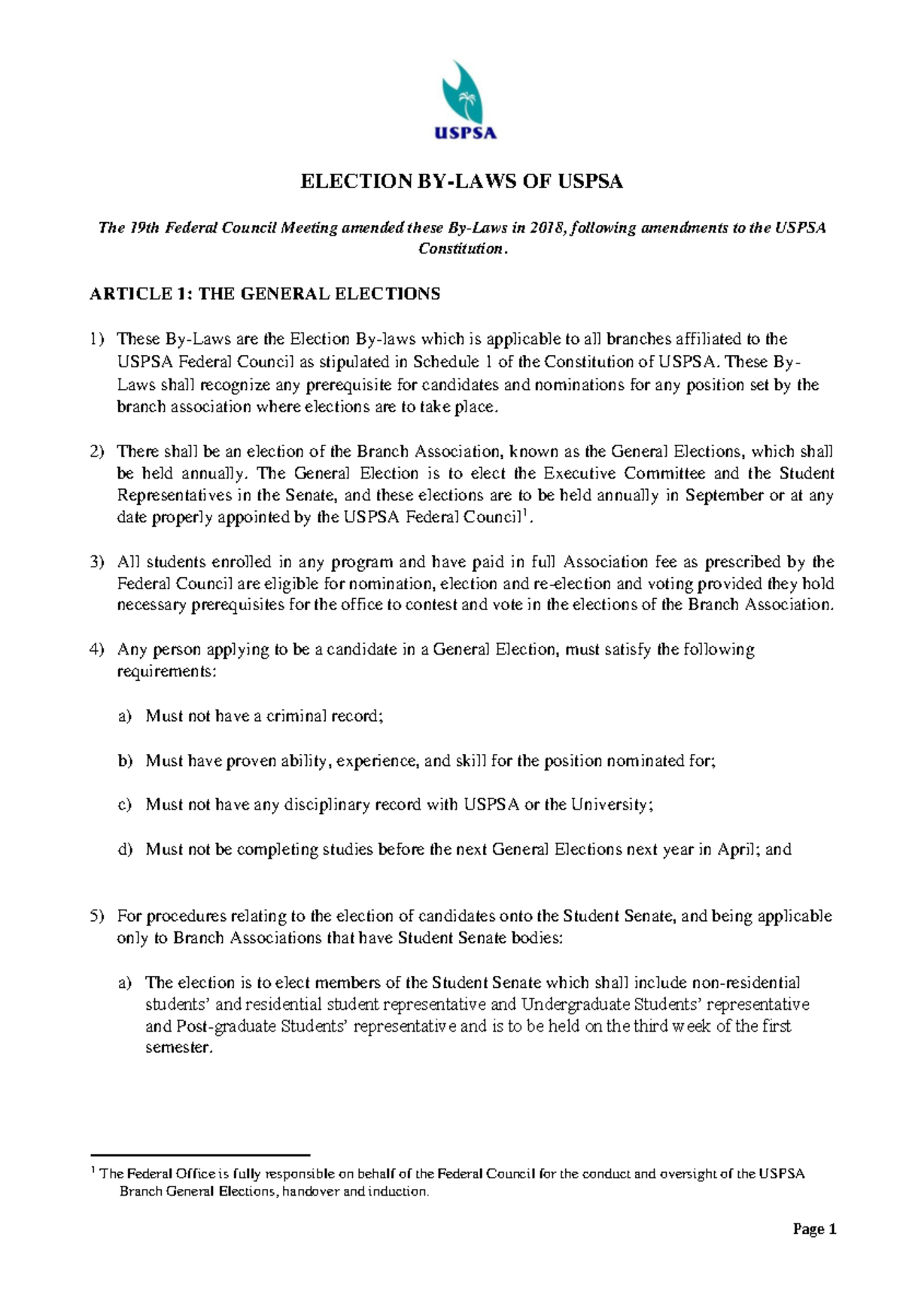 USPSA Election By-Laws: Guidelines for General Elections and Procedures ...