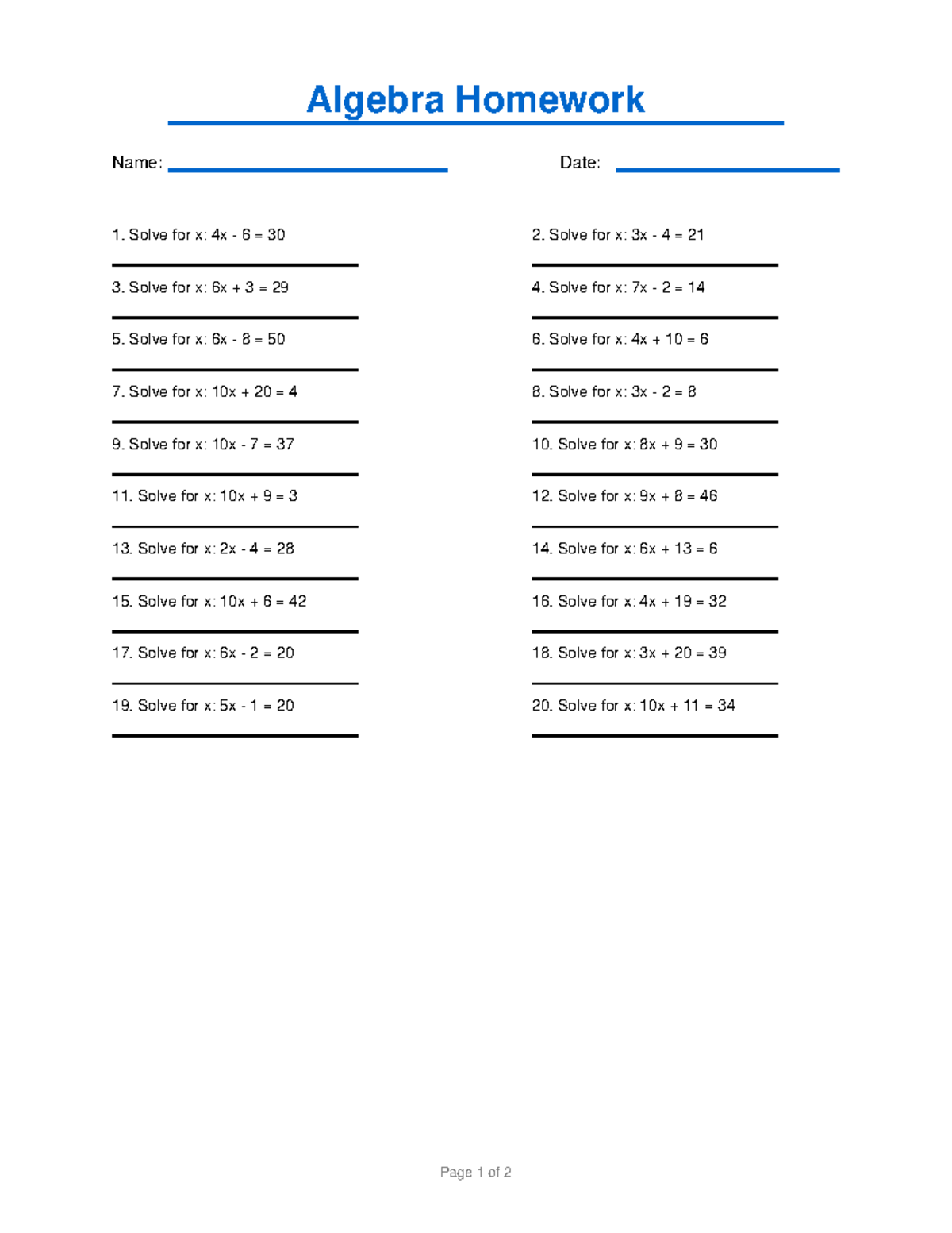 Algebra 101: Homework Solutions for Basic Math Problems - Studocu