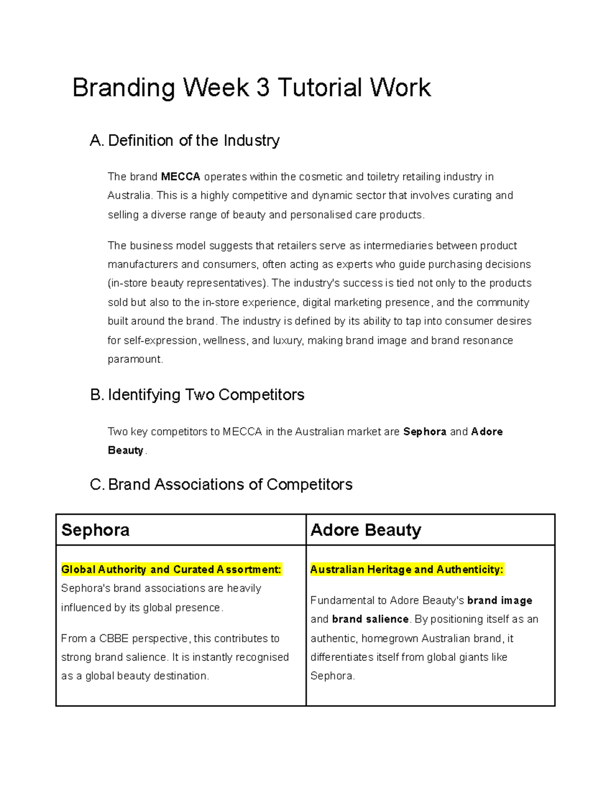 Branding W3 Tutorial: MECCA's Competitive Landscape Analysis - Studocu