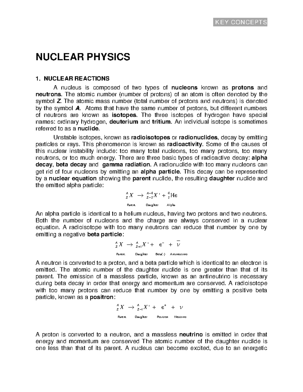 Lesson 31-32 Key Concepts - KEY CONCEPTS NUCLEAR PHYSICS 1. NUCLEAR ...