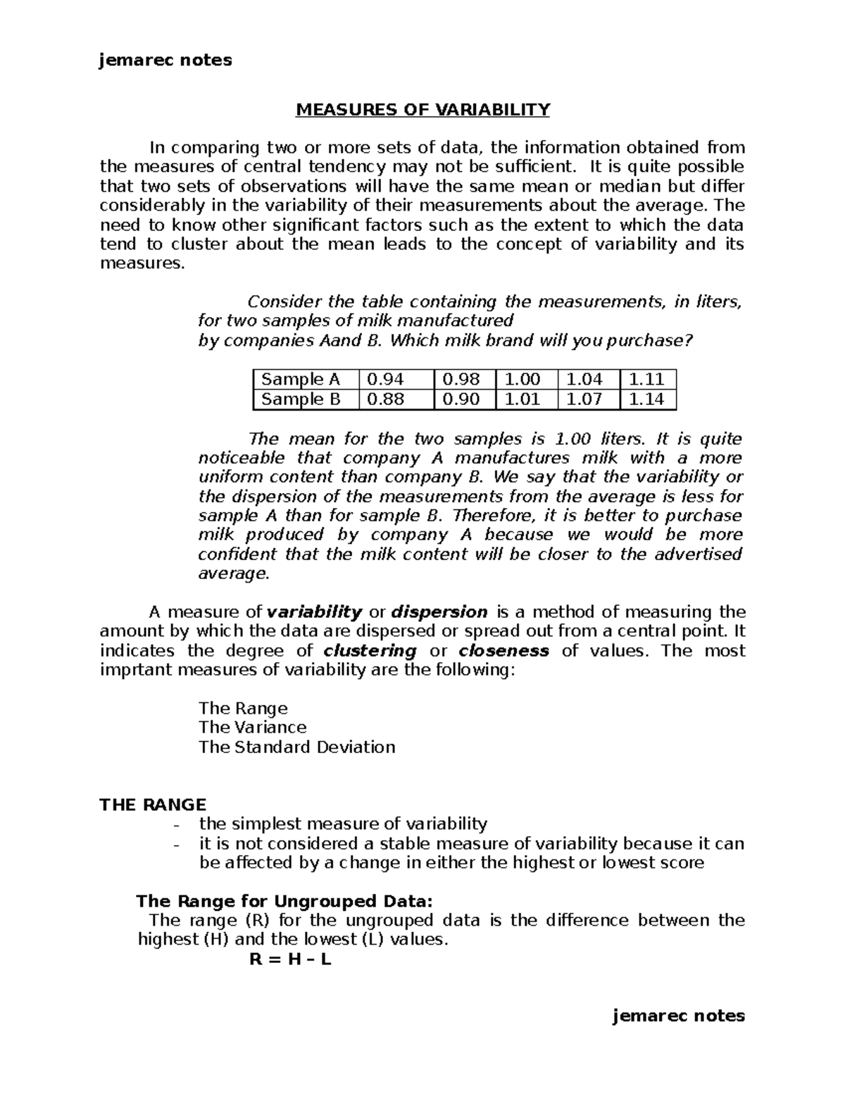 Measures of Variability in Statistics & Probability (Stat 101) - Studocu