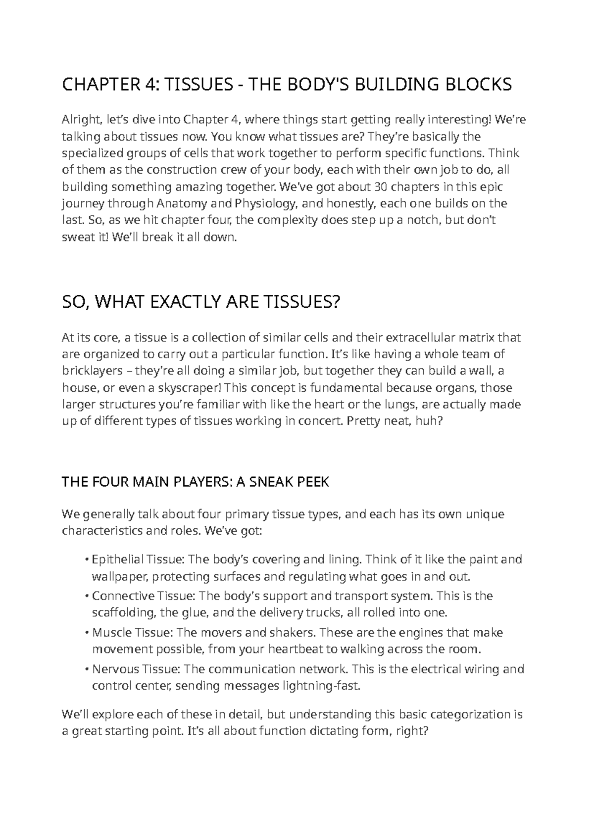 Anatomy & Physiology CH4: Tissues - The Building Blocks Explained - Studocu