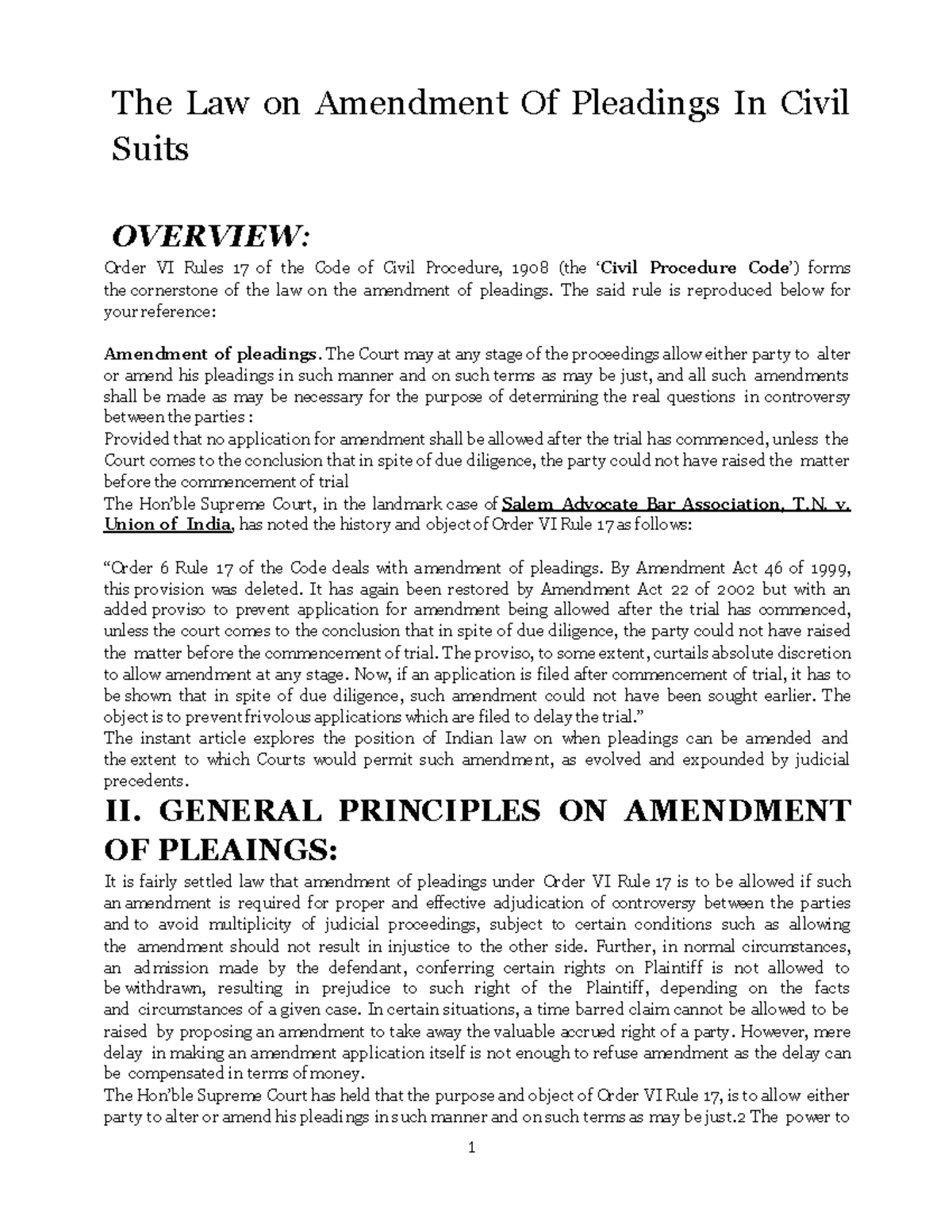 The Law on Amendment Of Pleadings In Civil Suits - The Law on Amendment ...