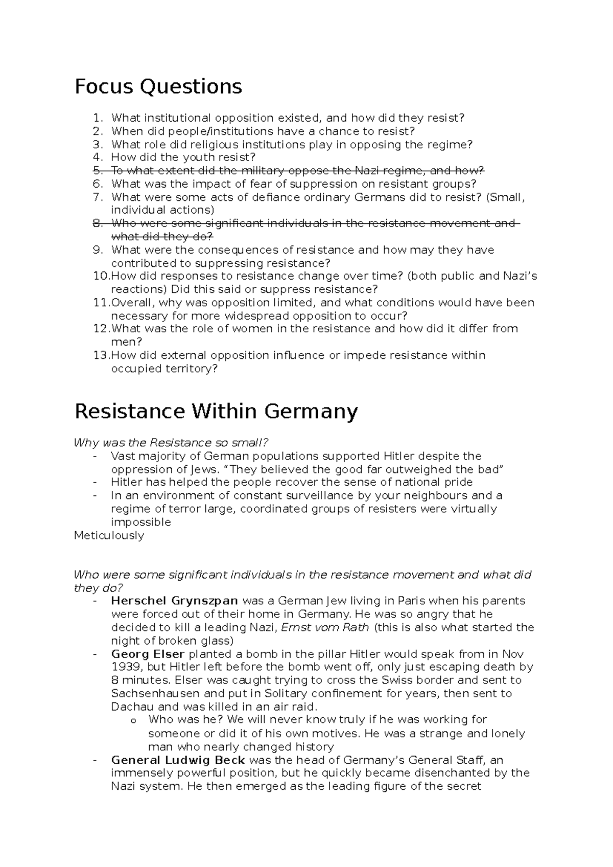 Resistance To The Nazi State Historical Inquiry - Focus Questions 1 ...