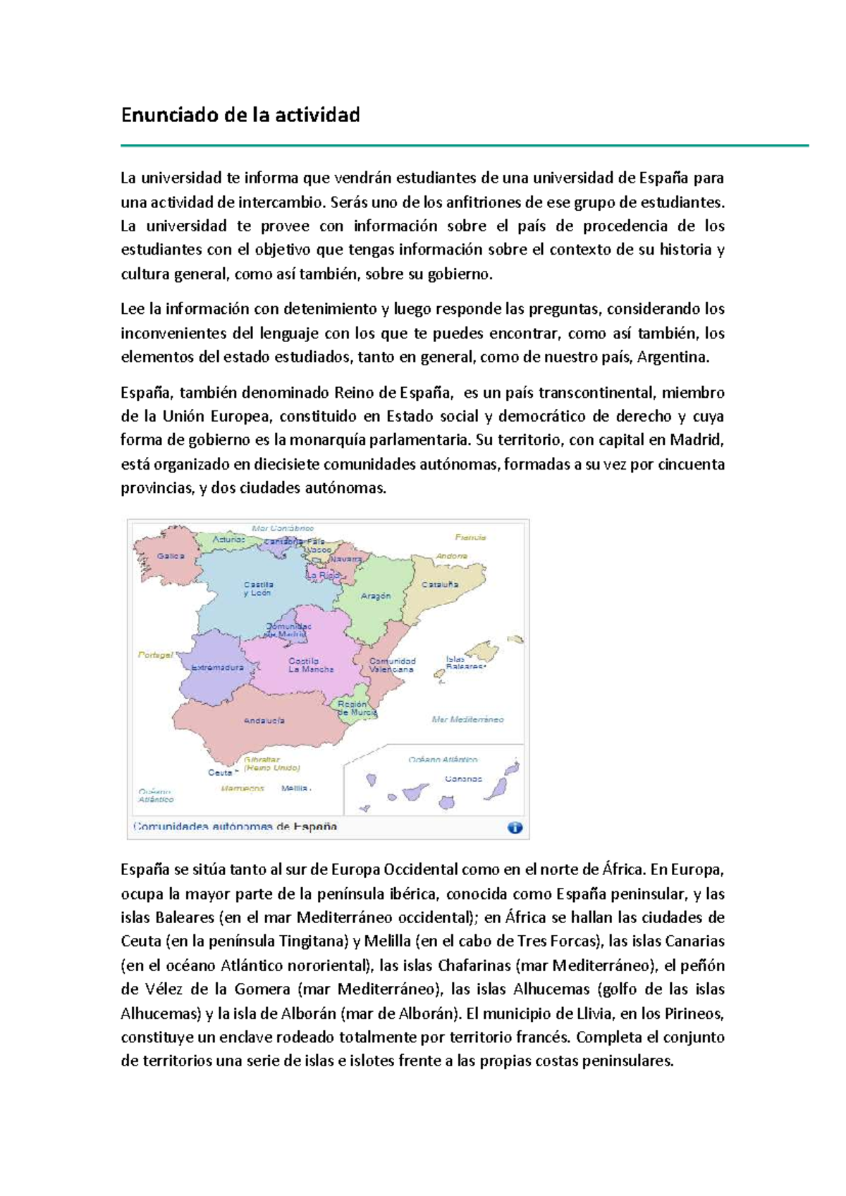 TP1 - Actividad sobre España: Historia, Cultura y Gobierno - Studocu