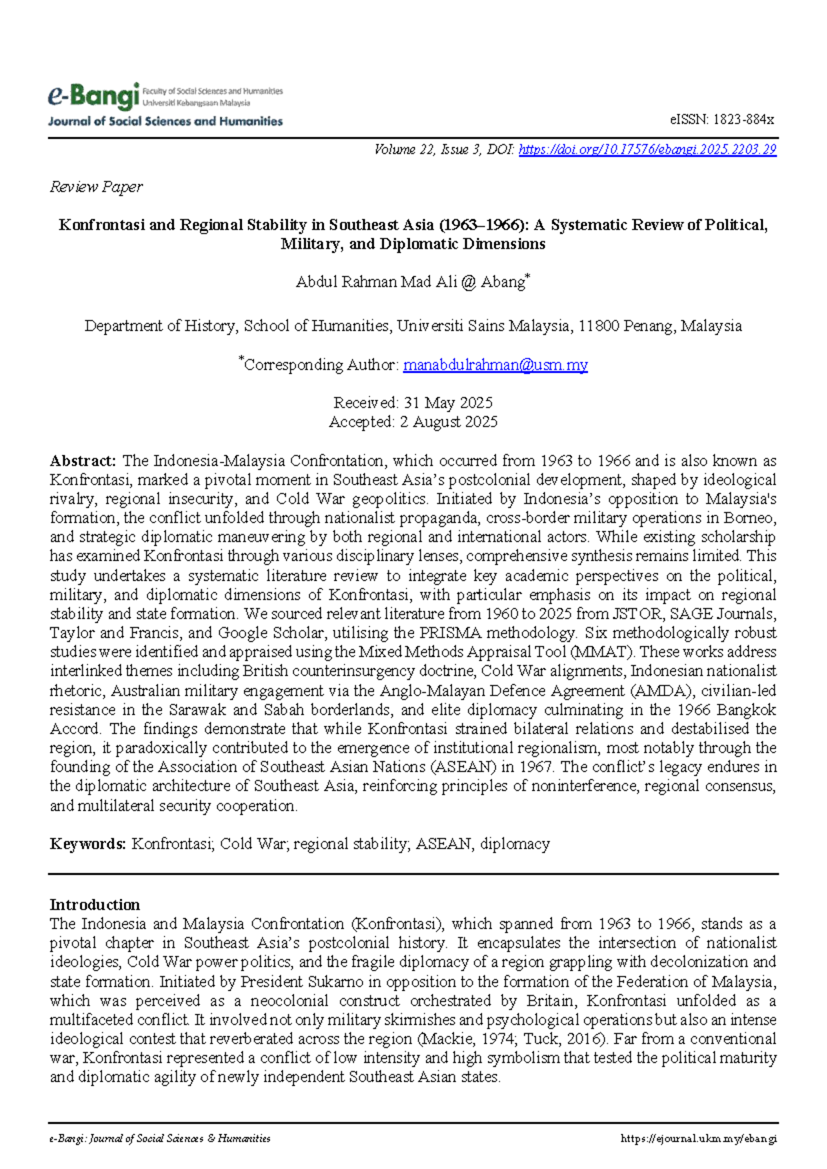 Review of Konfrontasi and Regional Stability in Southeast Asia: A ...