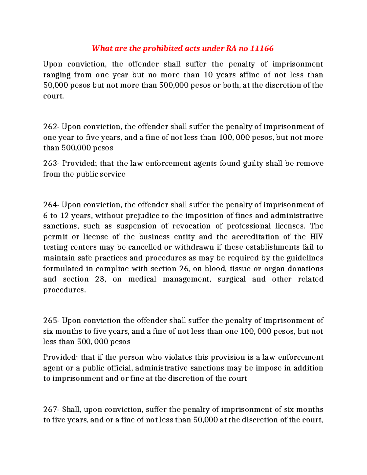 Prohibited Acts Under RA No. 11166: Legal Penalties Explained - Studocu
