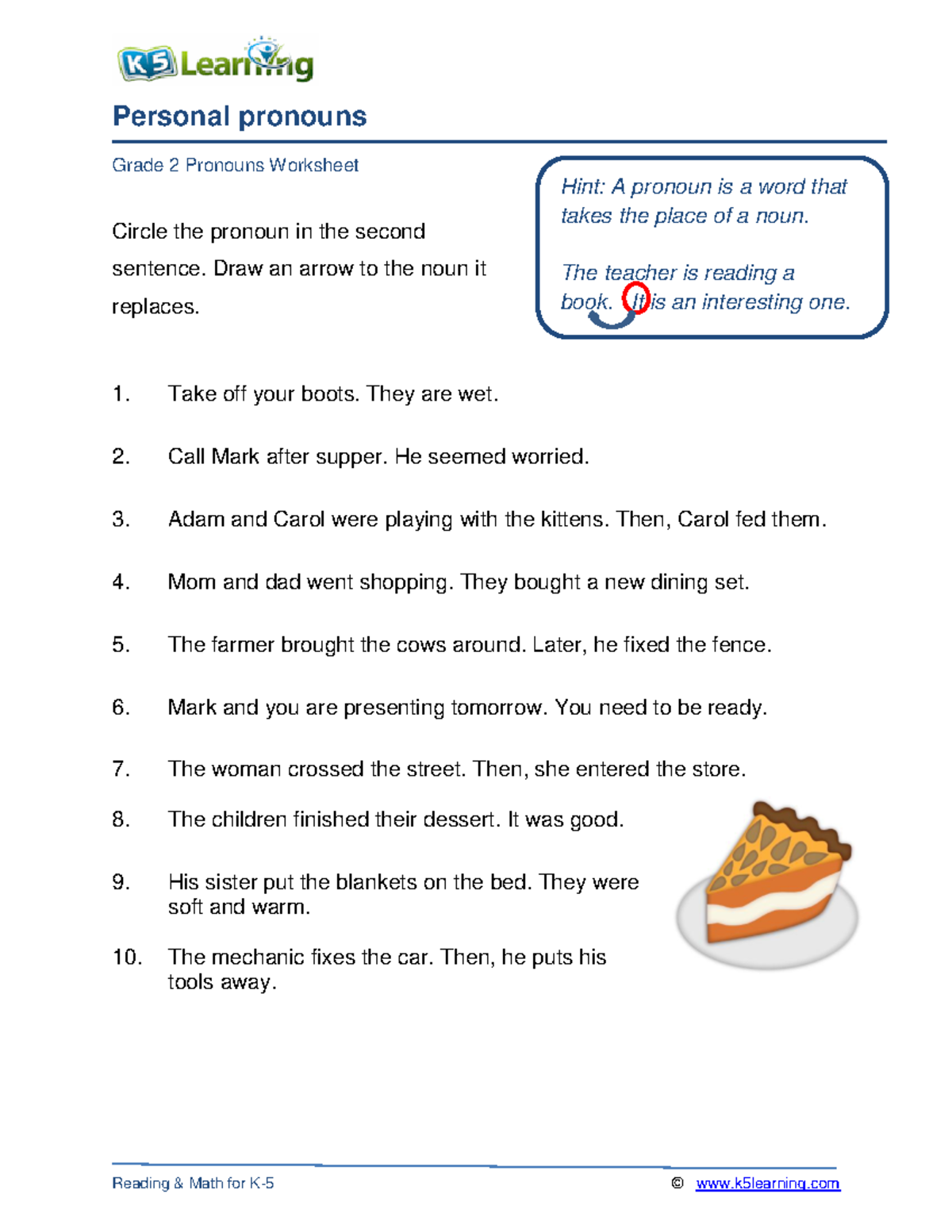 Grade 2 Pronouns Worksheet: Identifying Personal Pronouns - Studocu