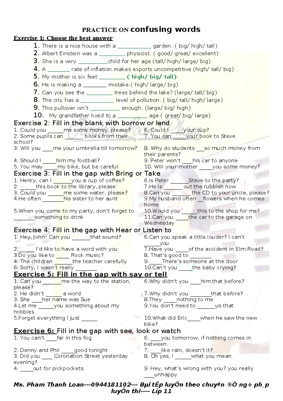 Practice on Confusing Words - Exercises for Lớp 11 - Studocu