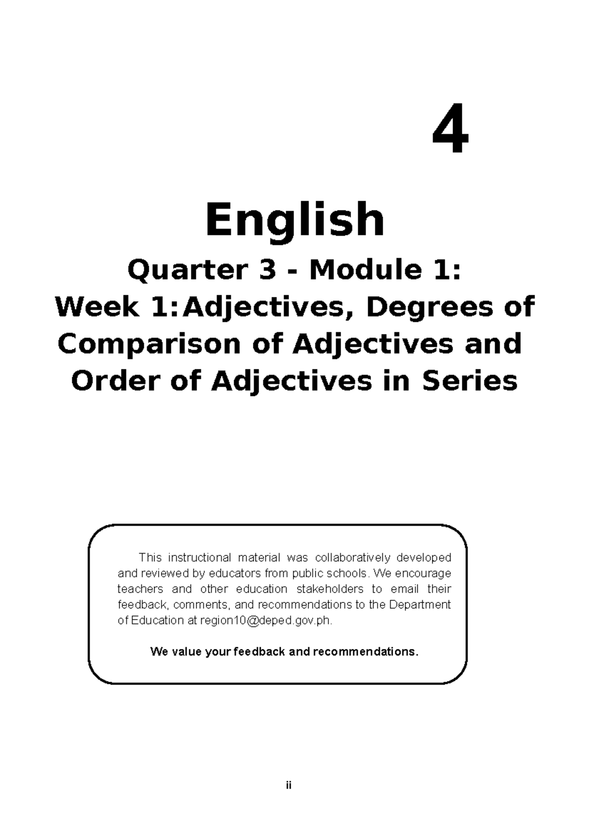 English 4 q3 mod1 adjectives v3 - 4 English Quarter 3 - Module 1: Week ...