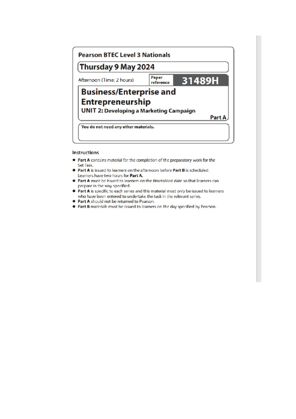 BTEC Level 3 Nationals: Entrepreneurship Unit 2 - Marketing Campaign ...