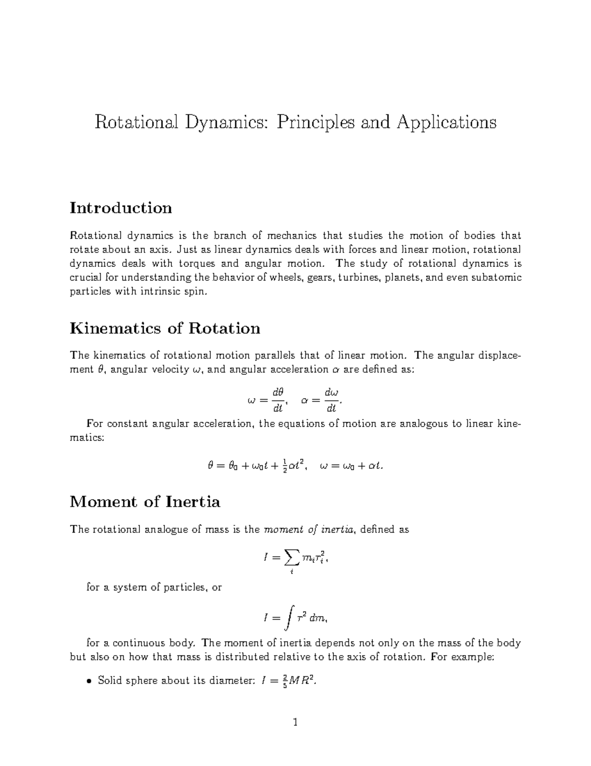 Rotational Dynamics: Principles & Applications - Optics - Studocu