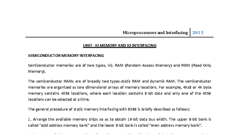 Microprocessors and Interfacing 2015: Semiconductor Memory Interfacing ...