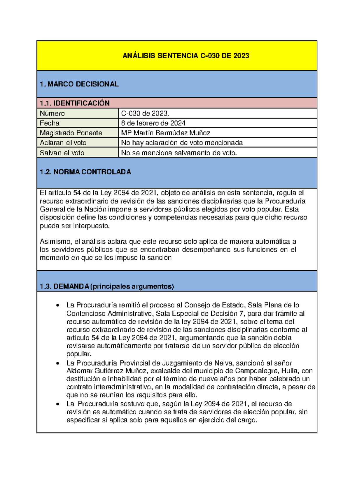Análisis de la Sentencia C-030 de 2023 sobre Recursos de Revisión - Studocu