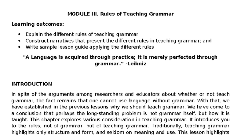 Final UNIT 4: Rules of Teaching Grammar (102025) - Studocu