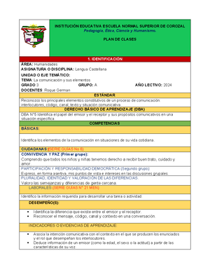 Plan de Clases: Comprensión de la Letra D - Grado 1, Lengua Castellana ...