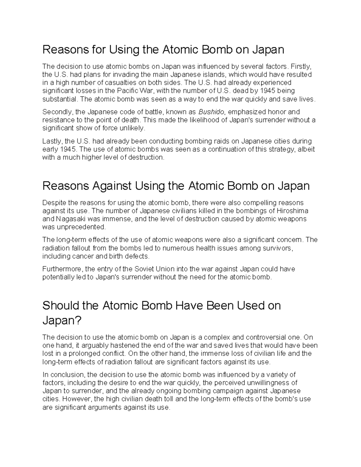 War Ends - Essay: The Atomic Bomb Decision on Japan - Studocu