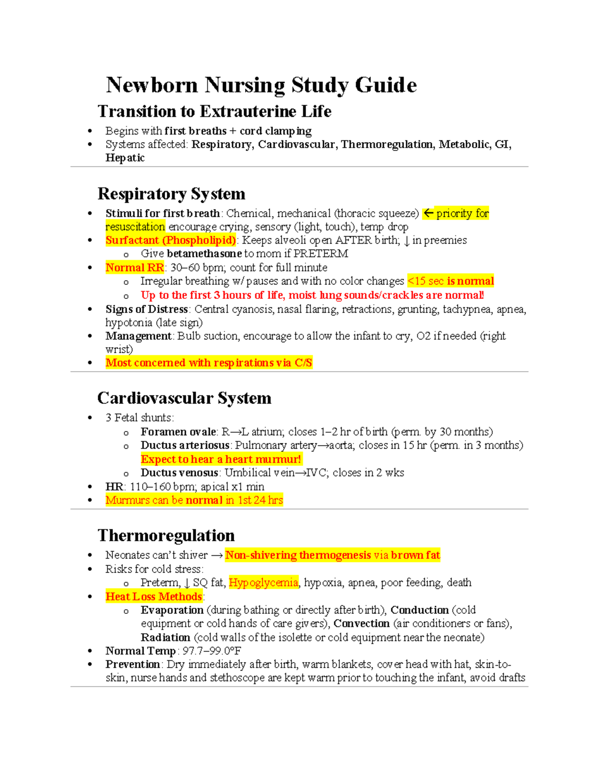 OB Exam 5 - Newborn Nursing Study Guide on Transition to Extrauterine ...