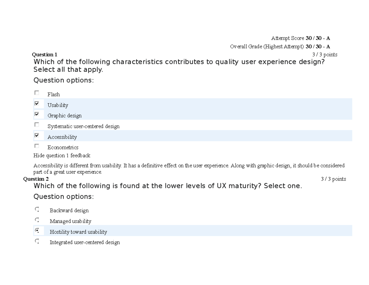 IT-337 1-2 Quiz - User Experience Design Insights and Questions - Studocu