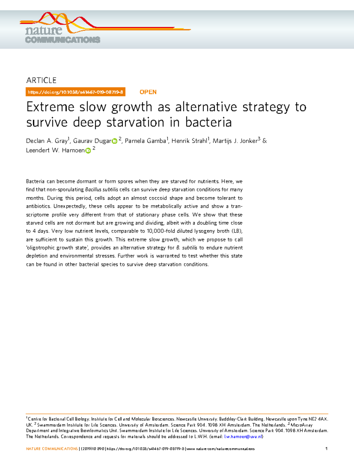 Slow Growth Bacteria Gray 2019 - ARTICLE Extreme slow growth as ...