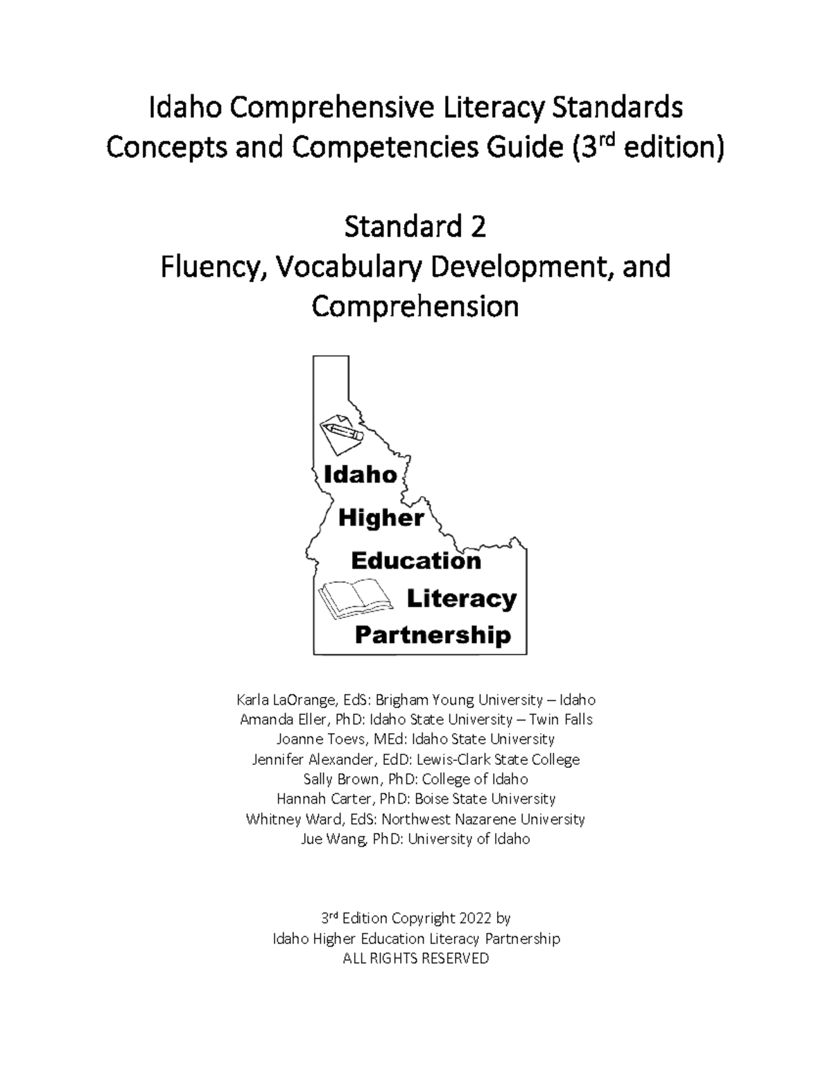 Idaho Comprehensive Literacy Standards: Concepts & Competencies Guide ...