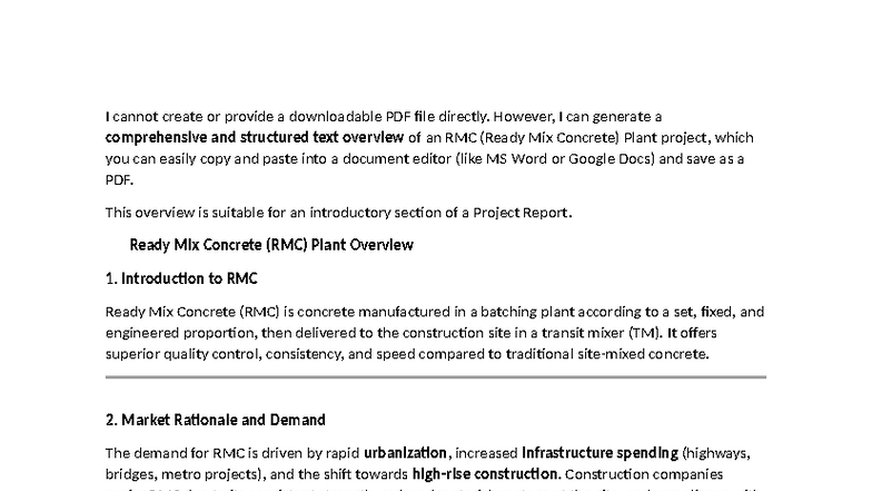 RMC Plant Project Overview: Key Insights and Specifications - Studocu