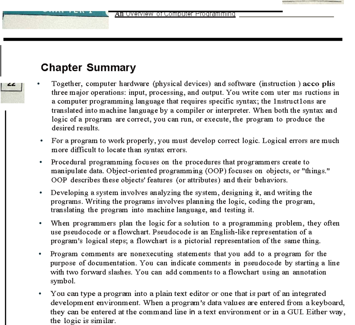 Computer Programming (CS101) - Chapter Summary Overview - Studocu