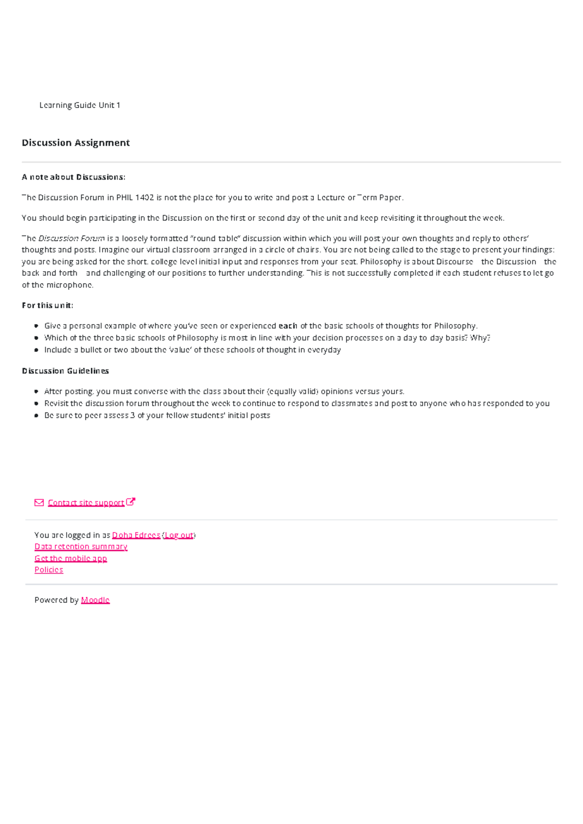 Learning Guide Unit 1- Discussion Assignment PHIL 1402-01 - Learning ...