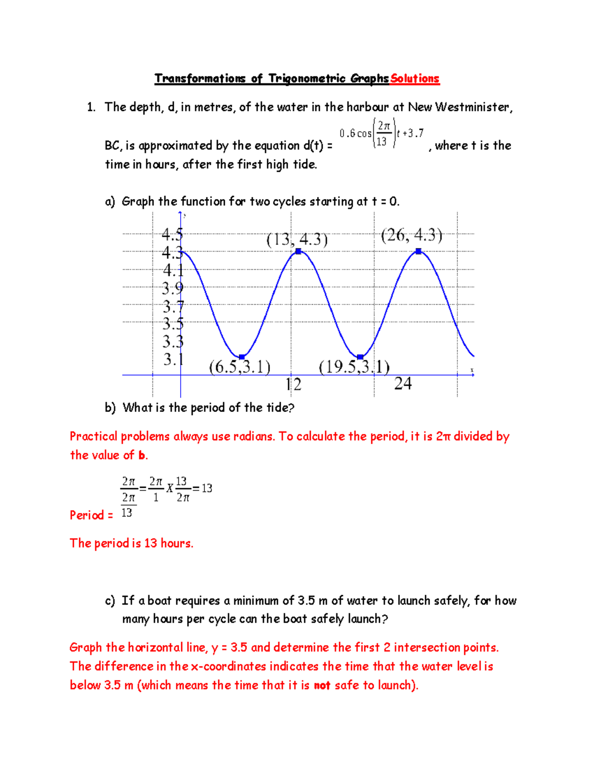 Transformations of Trigonometric Graphs: Solutions & Analysis - Studocu