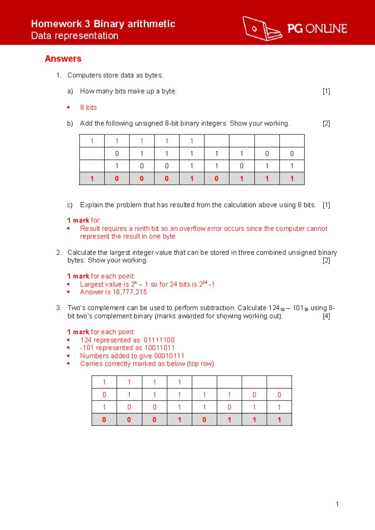 Data Representation Homework 3: Binary Arithmetic Solutions - Studocu