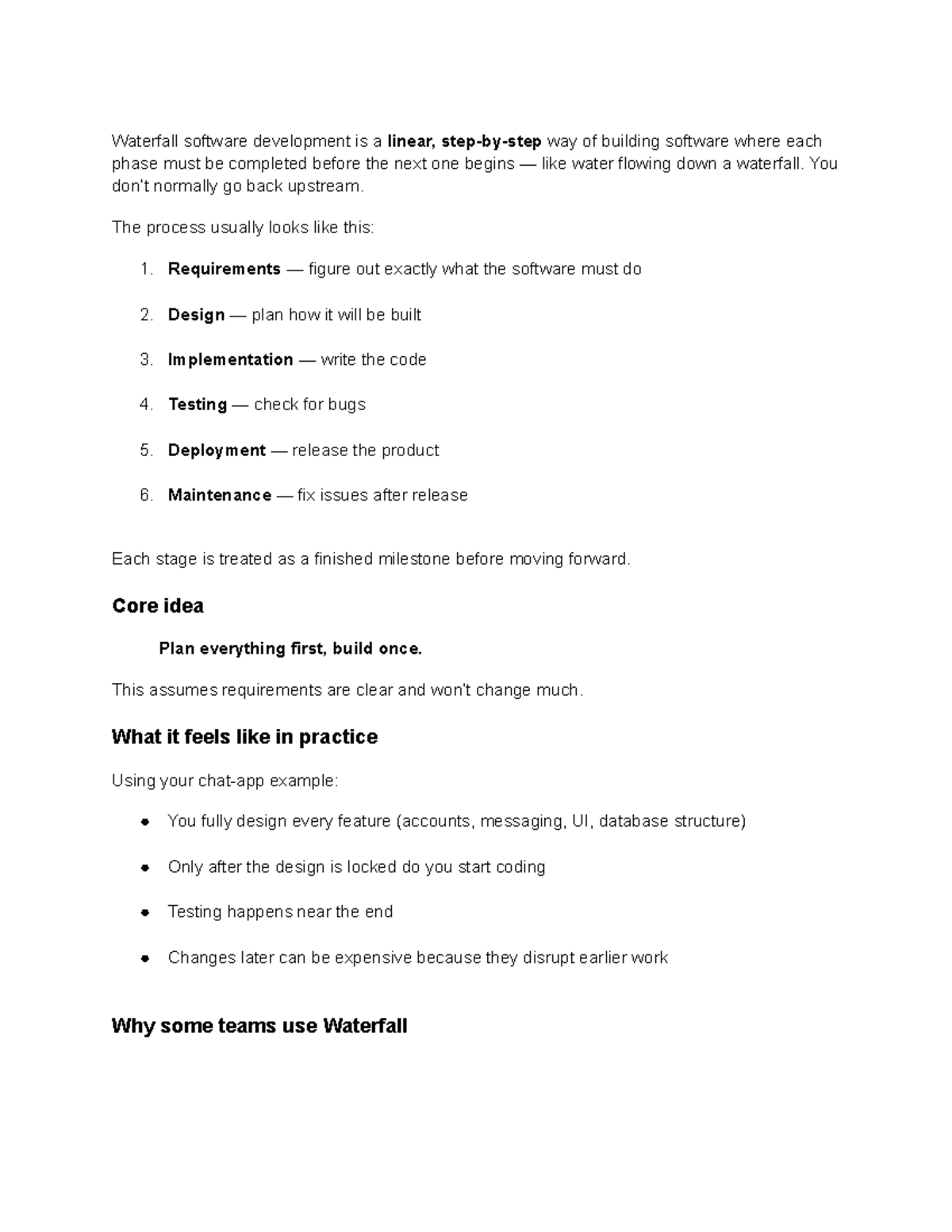 Waterfall Software Development Overview - CS101 Lecture Notes - Studocu
