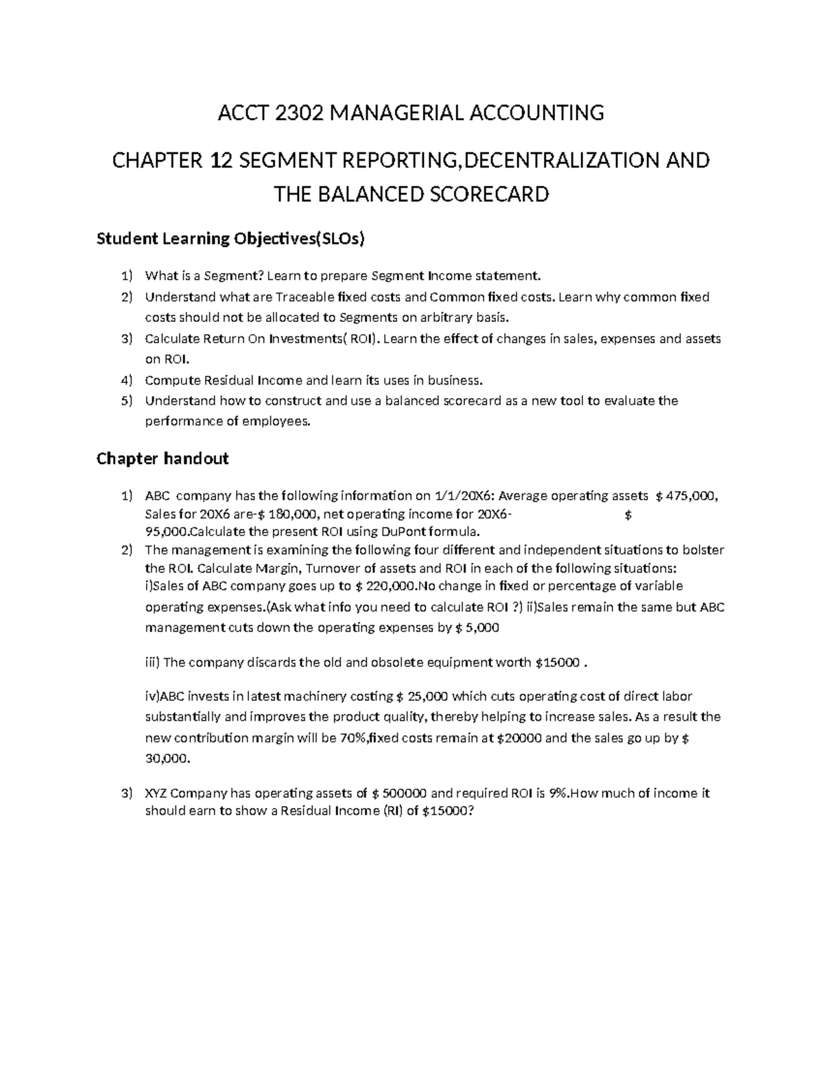 Zacct 2302 Managerial Accounting Chapter 12 - ACCT 2302 MANAGERIAL ...