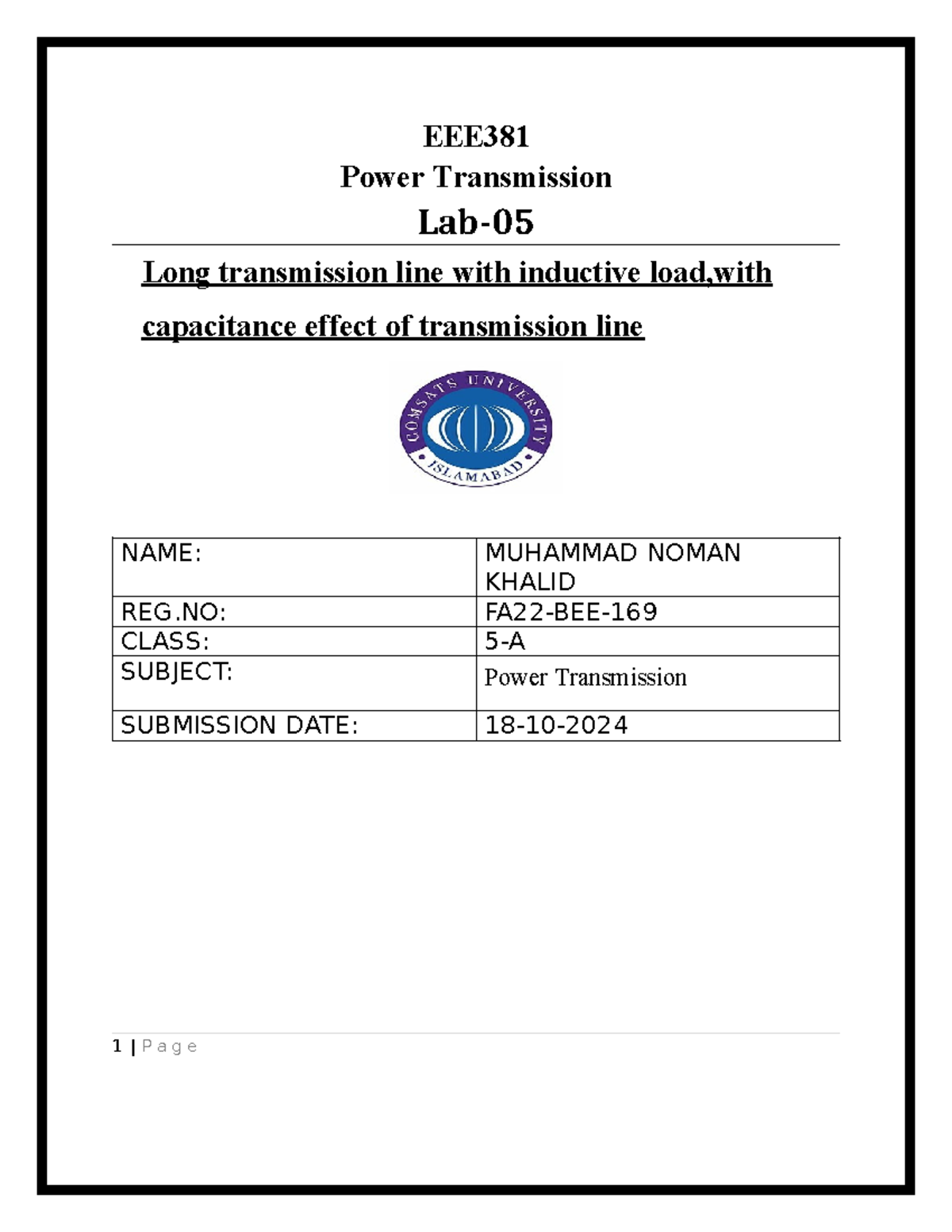 Lab no 05 of pt revised - Good - EEE Power Transmission Lab- Long ...