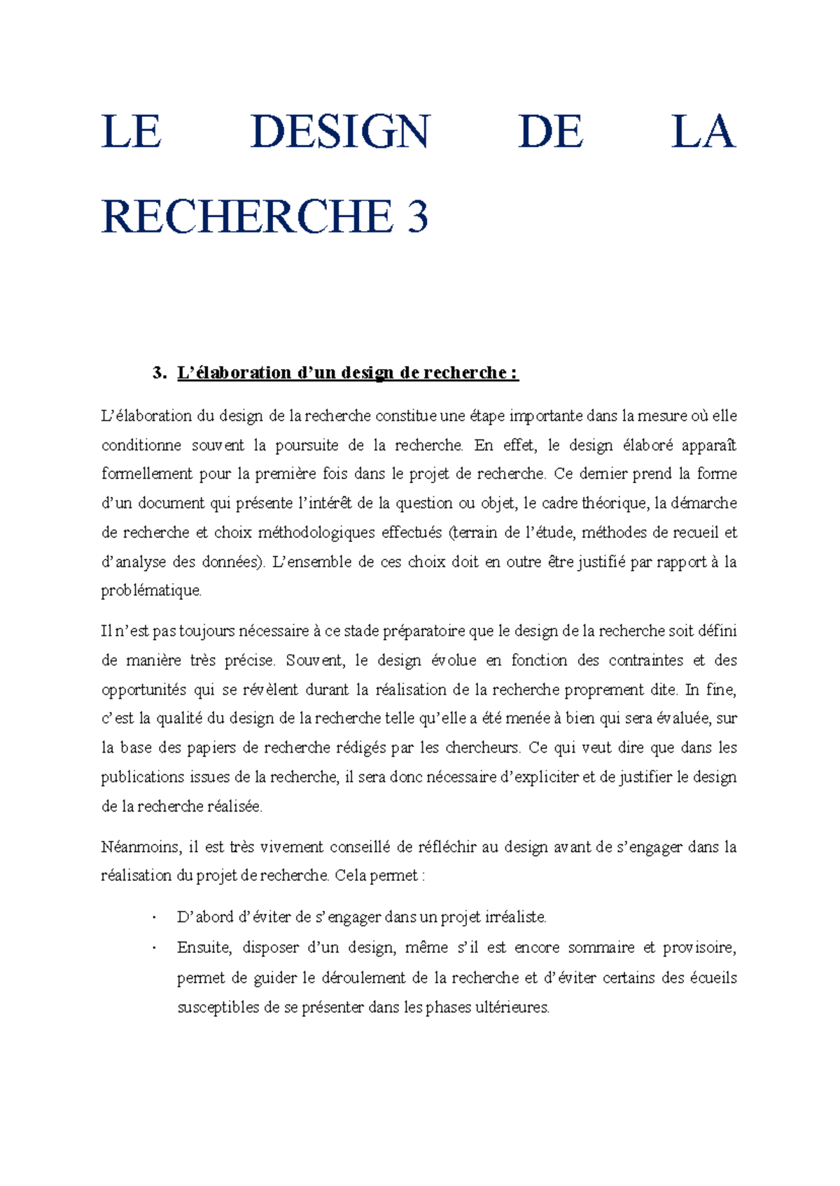 LE Design DE LA Recherche 3 - LE DESIGN DE LA RECHERCHE 3 3. L ...