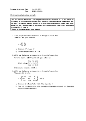Topics Linear Algebra exam - Topics Linear Algebra exam Lecture 1 ...