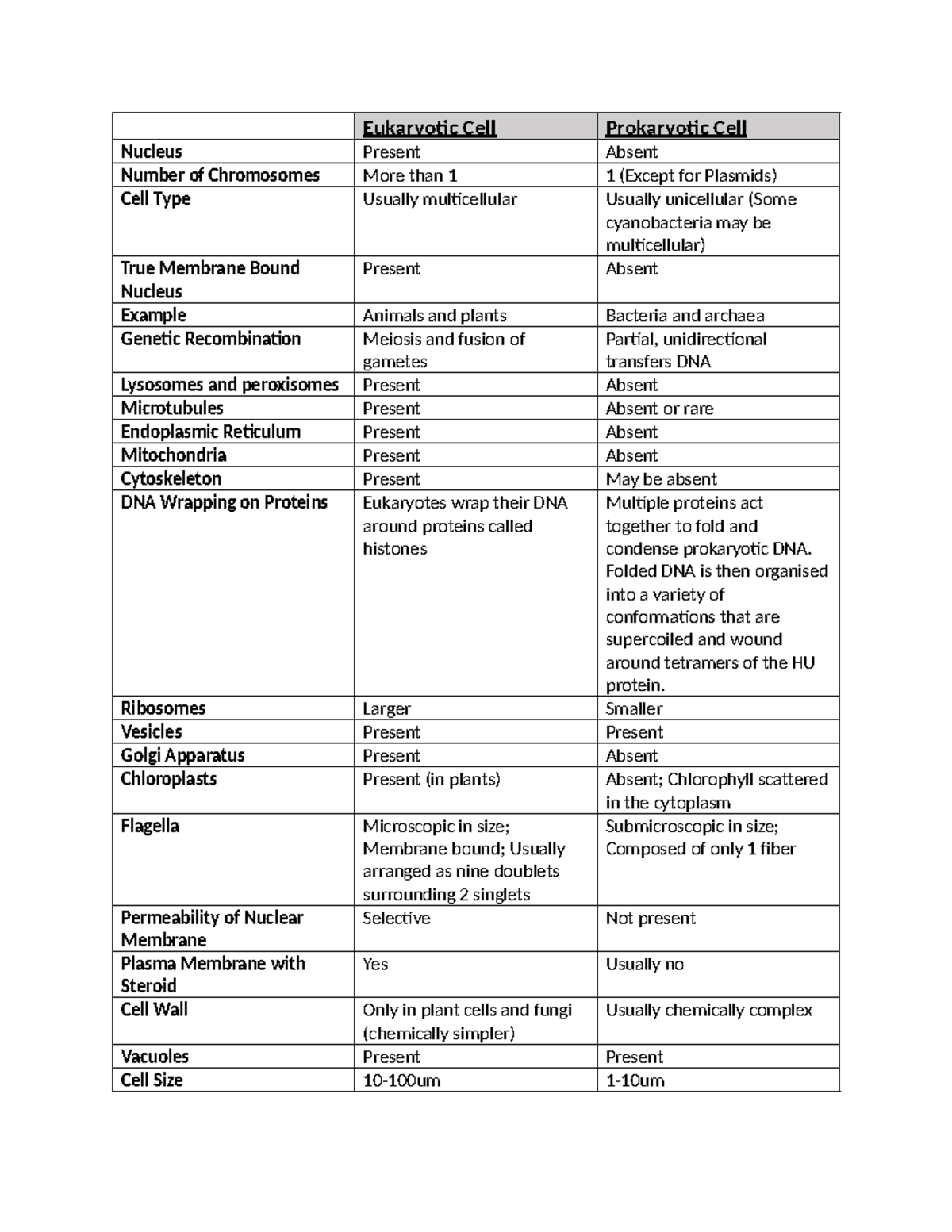 Eukaryotic vs Prokaryotic Cells: Key Differences and Examples - Studocu
