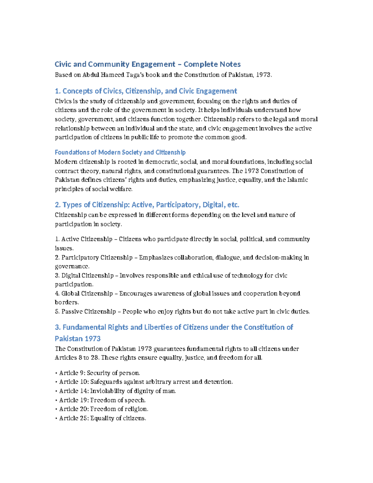 Civic Engagement & Citizenship: Complete Notes on Pakistan's ...
