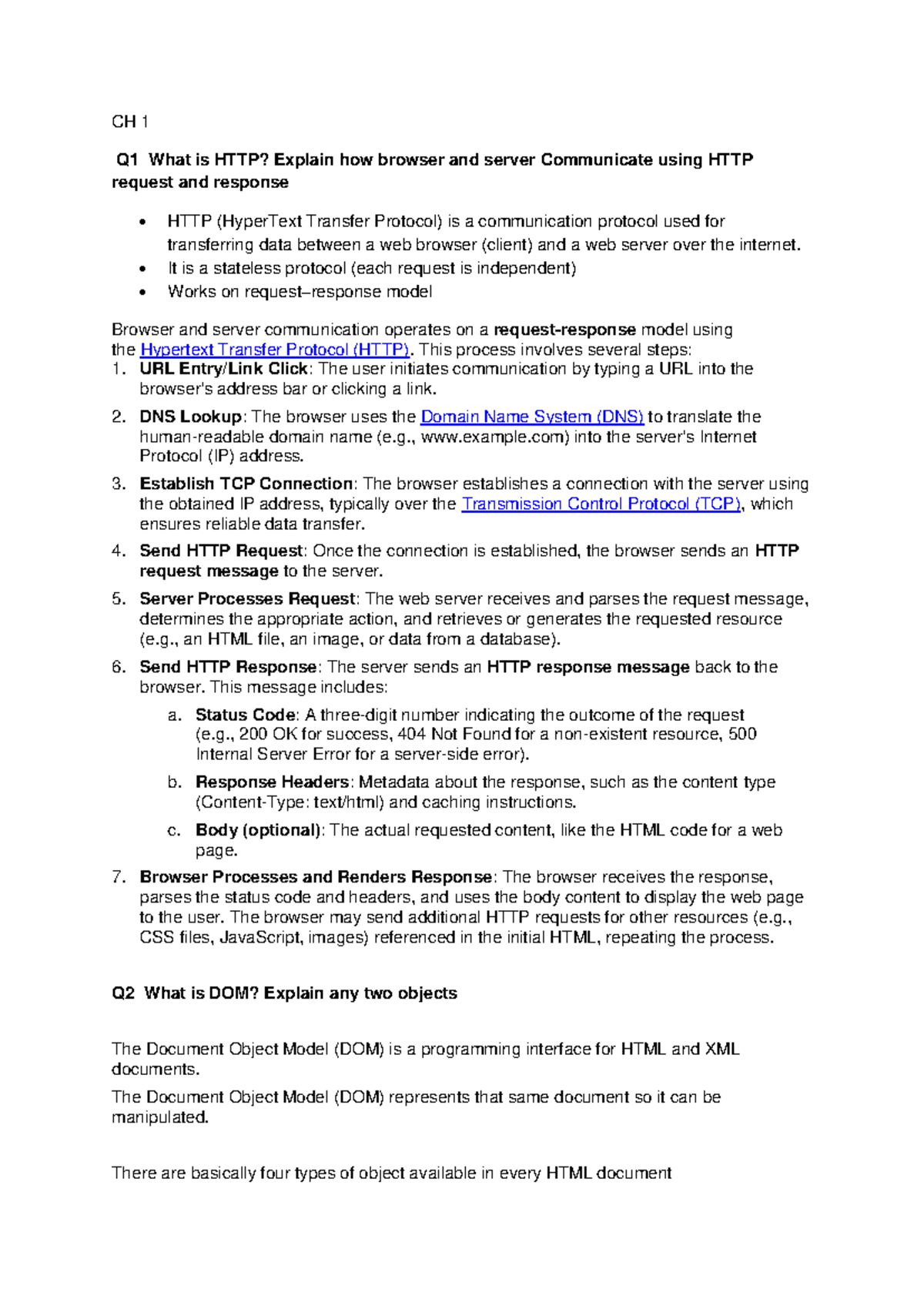 CH 1 WP - Understanding HTTP, DOM, HTML Tables, and Web Design - Studocu