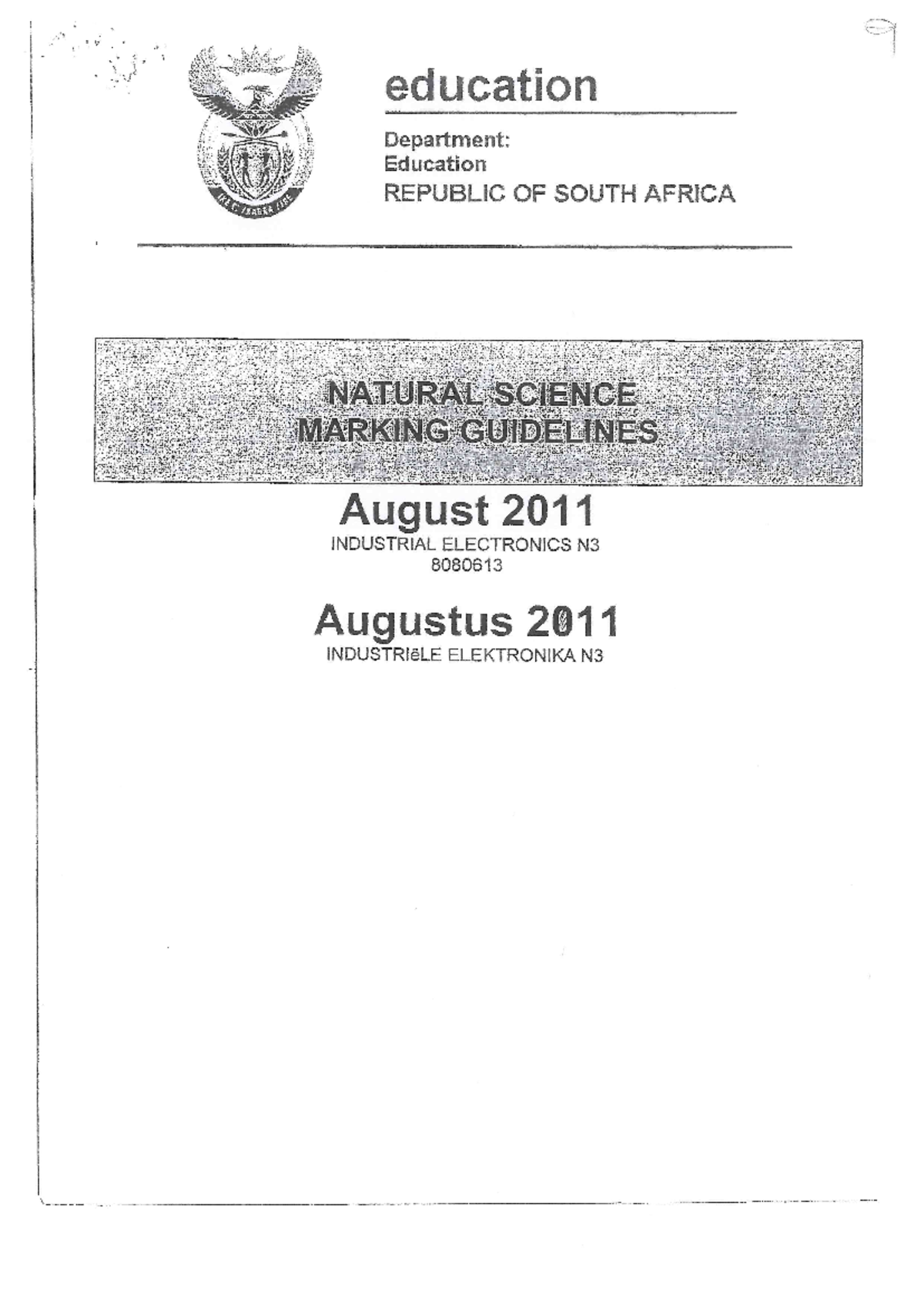 N3 Industrial Electronics Marking Guidelines - August 2011 - Studocu