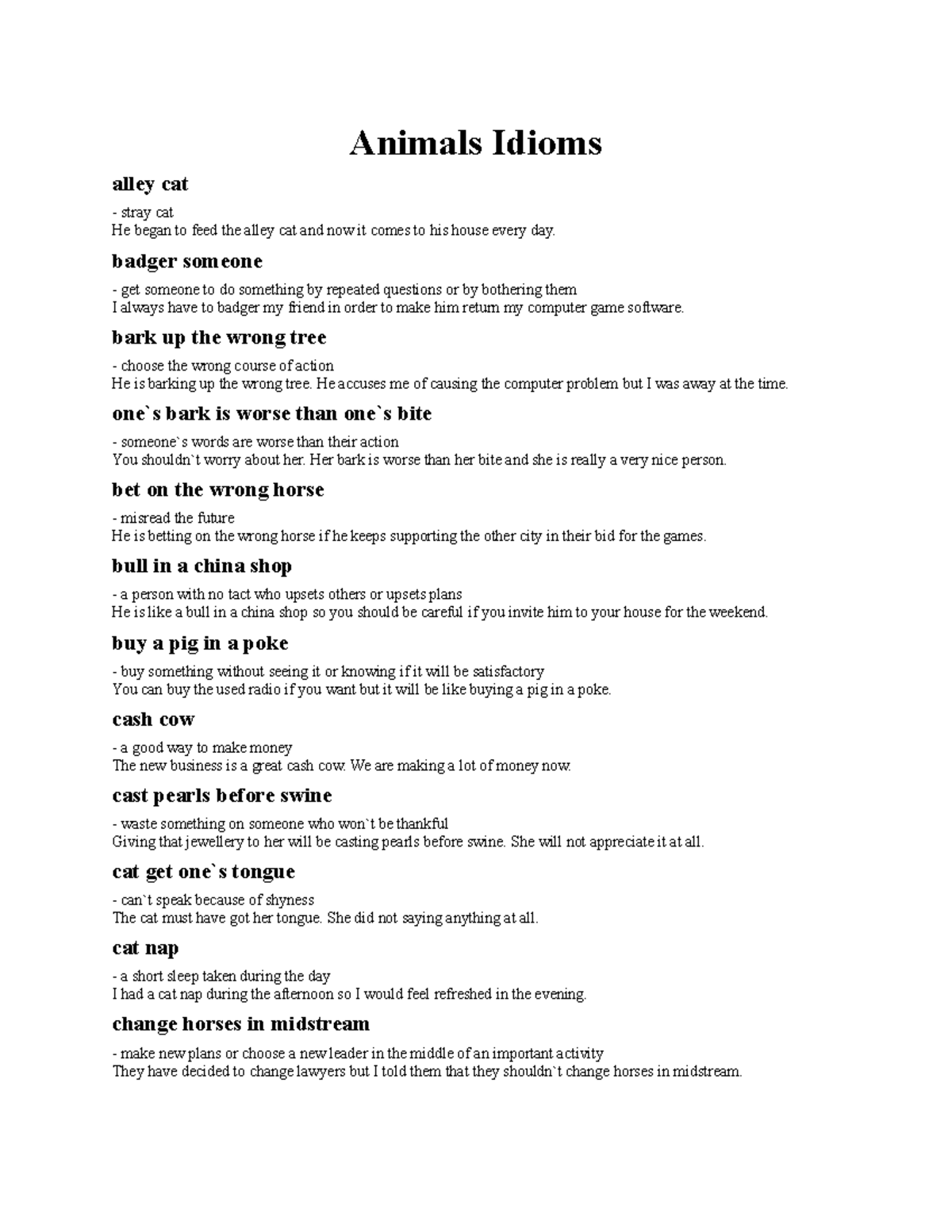 1710272690 Animal Idioms Study Guide and Quiz - Studocu
