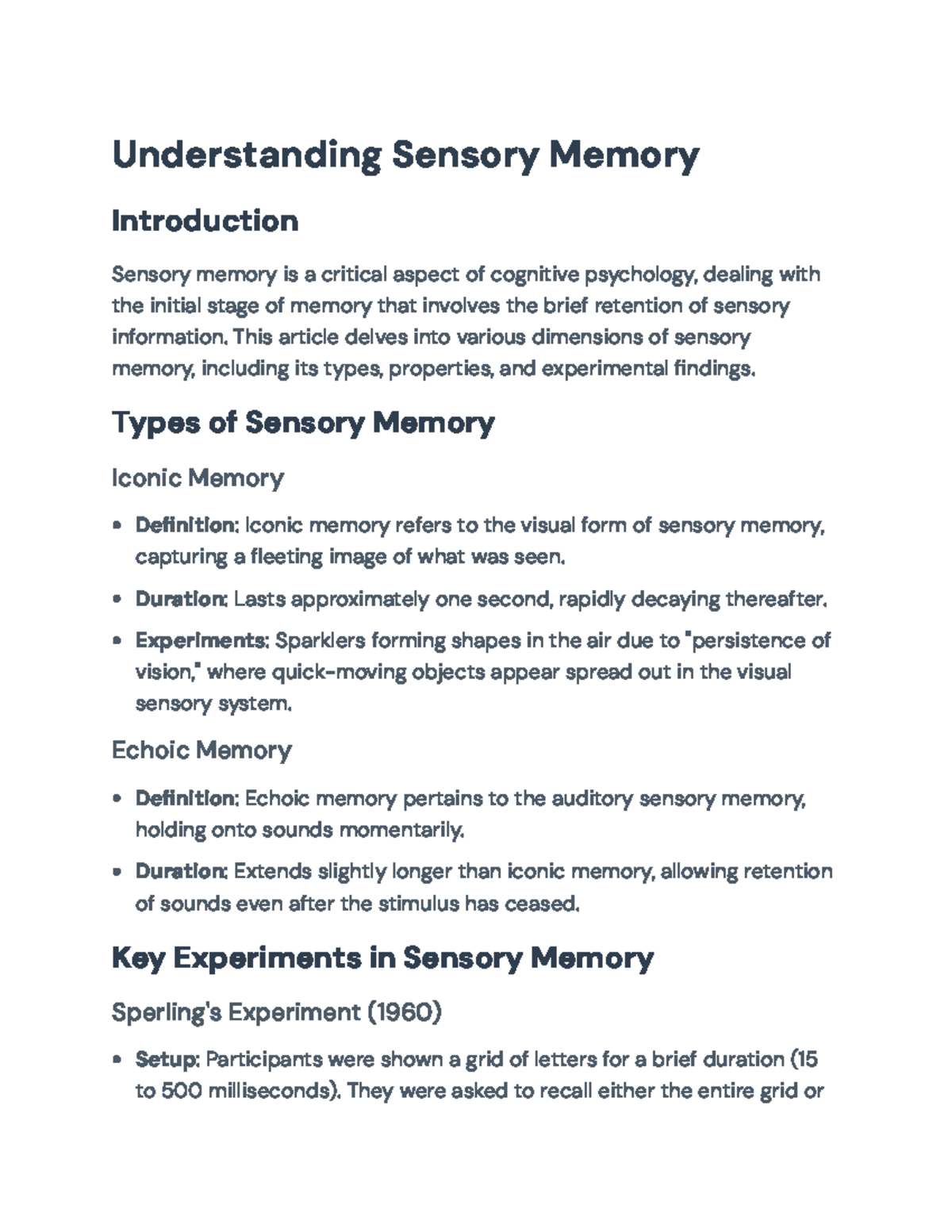 PSY101: Understanding Sensory Memory - Types, Properties & Key ...