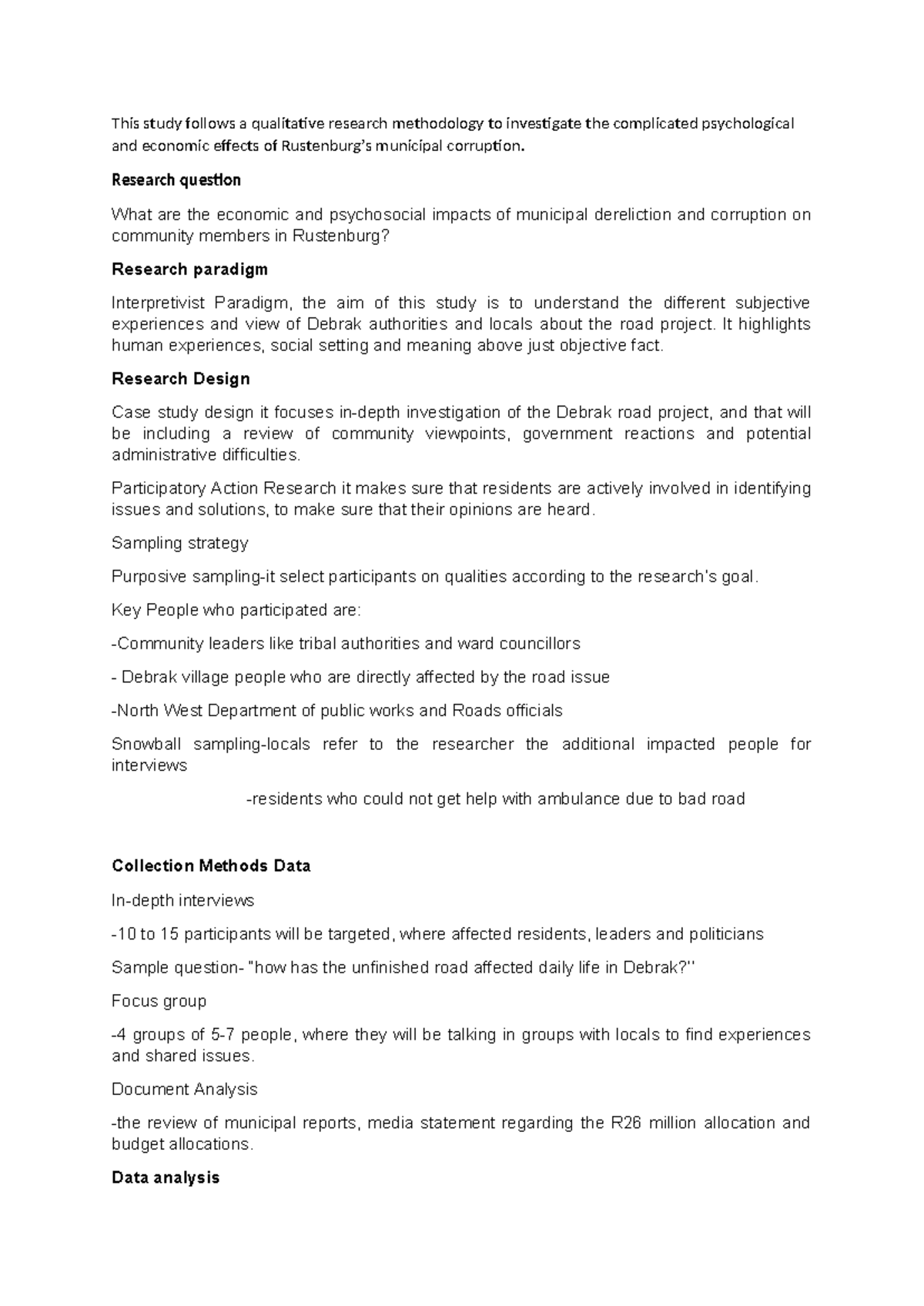 Qualitative Study on Municipal Corruption Effects in Rustenburg - Studocu