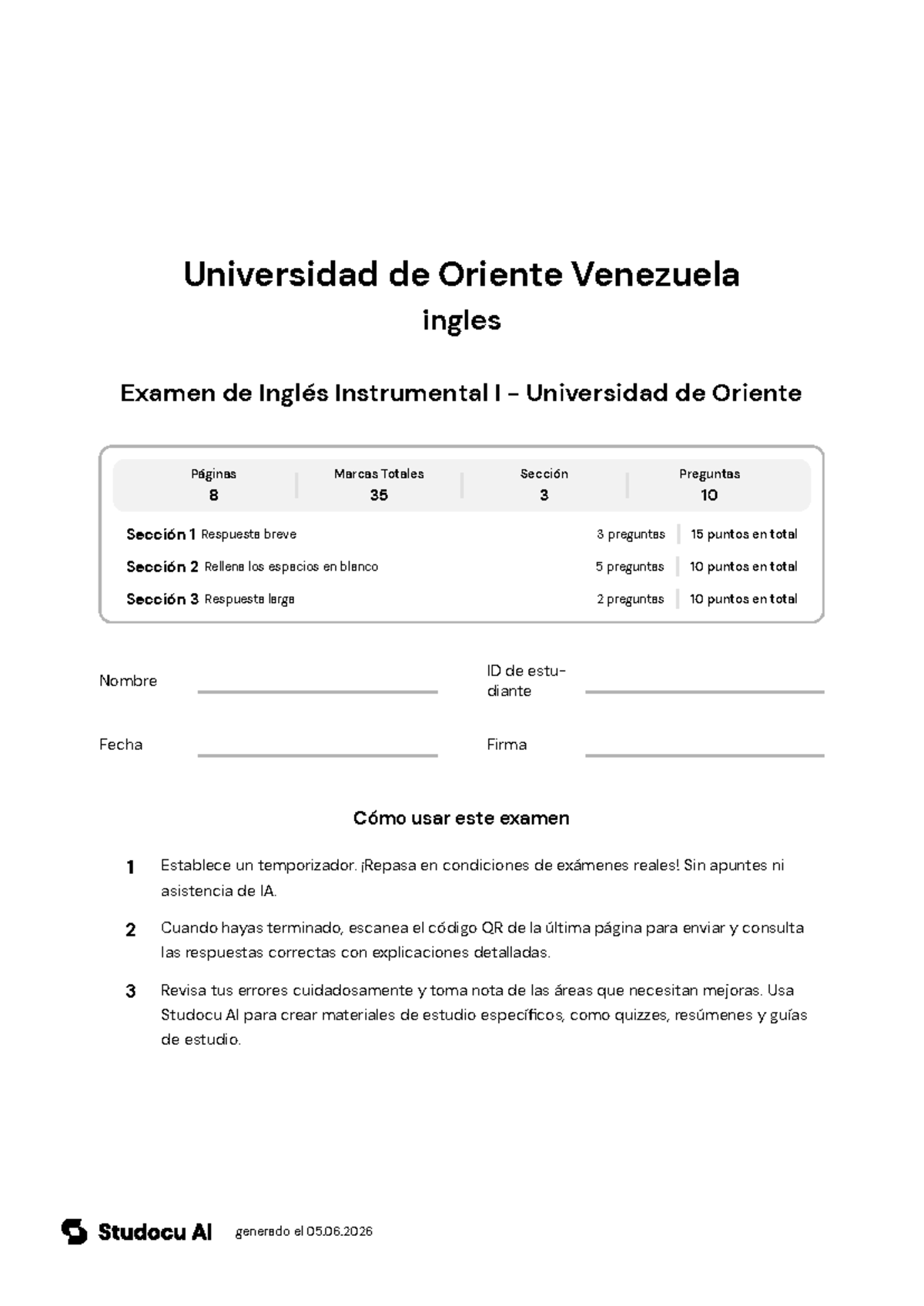 Examen Final de Inglés Instrumental I - UO - Studocu