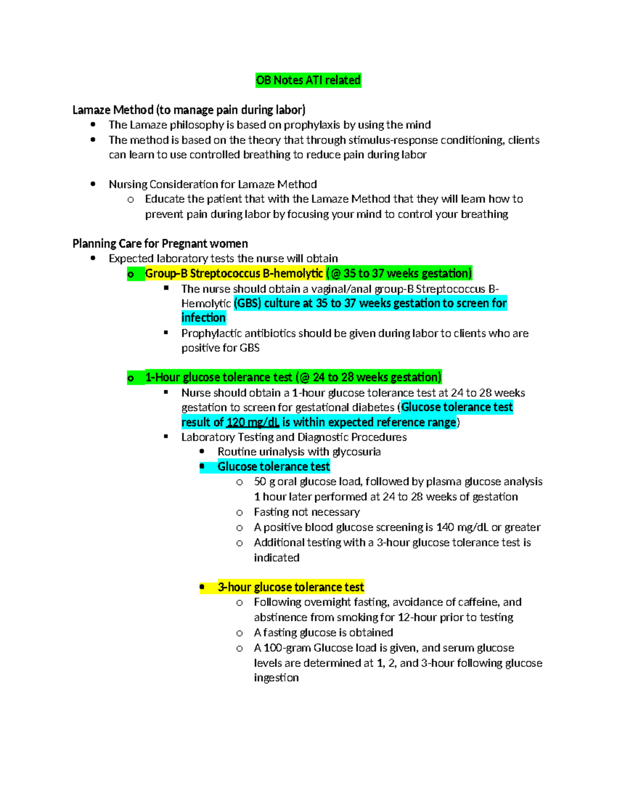 OB Notes ATI: Maternal and Newborn Care Insights - Studocu