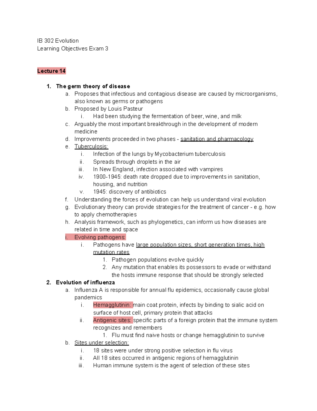 IB 302 Exam 3 Lecture Notes: Evolution and Disease Insights - Studocu