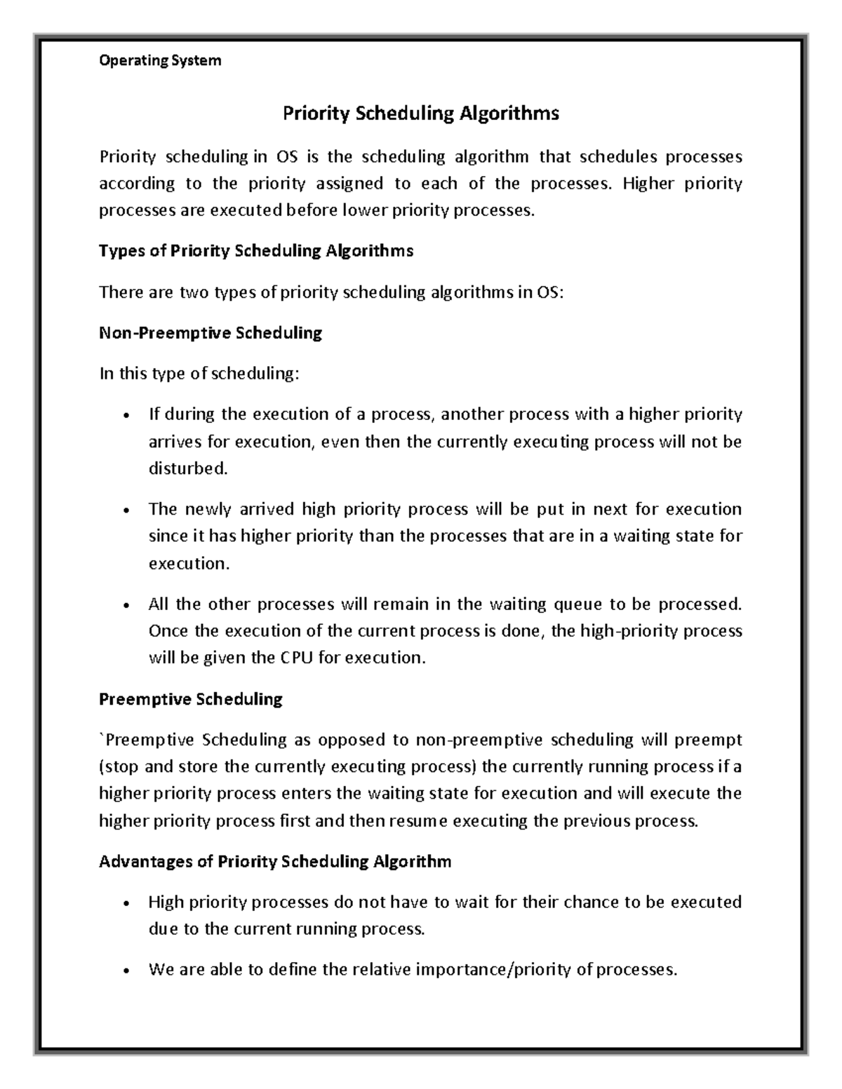 Operating Systems: Priority Scheduling Algorithms Overview - Studocu