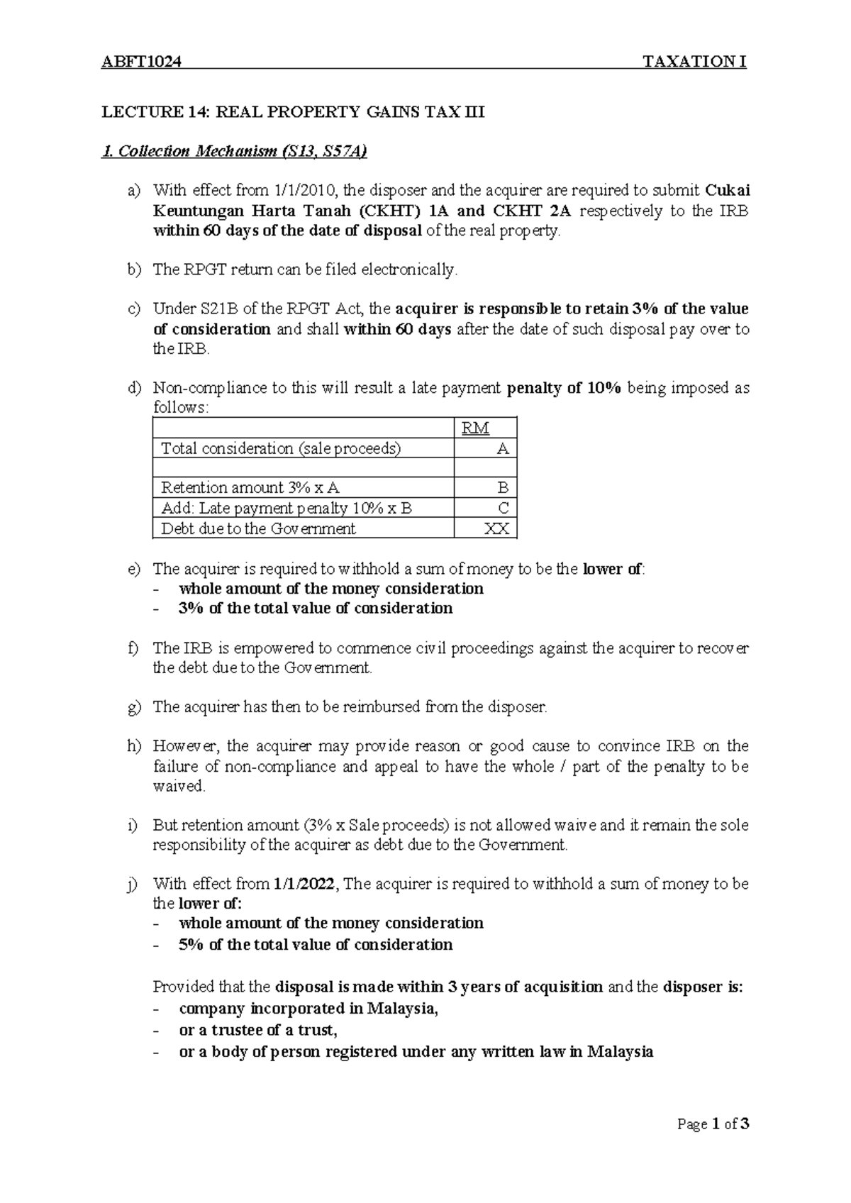 CHAPTER 14: RPGT - ABFT1024 TAXATION I LECTURE 14: REAL PROPERTY GAINS ...