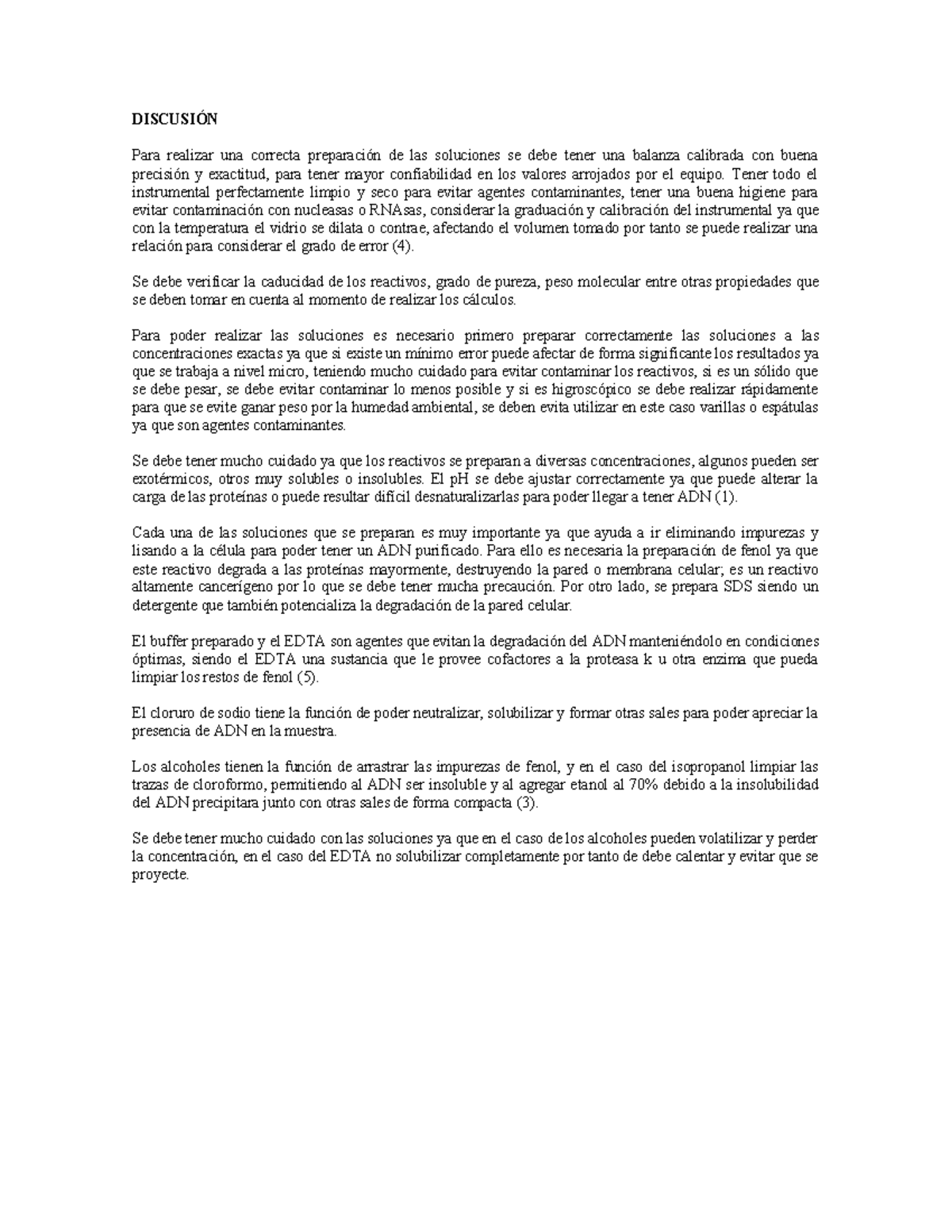 Discusión y Resumen de Preparación de Soluciones - Biología - Studocu