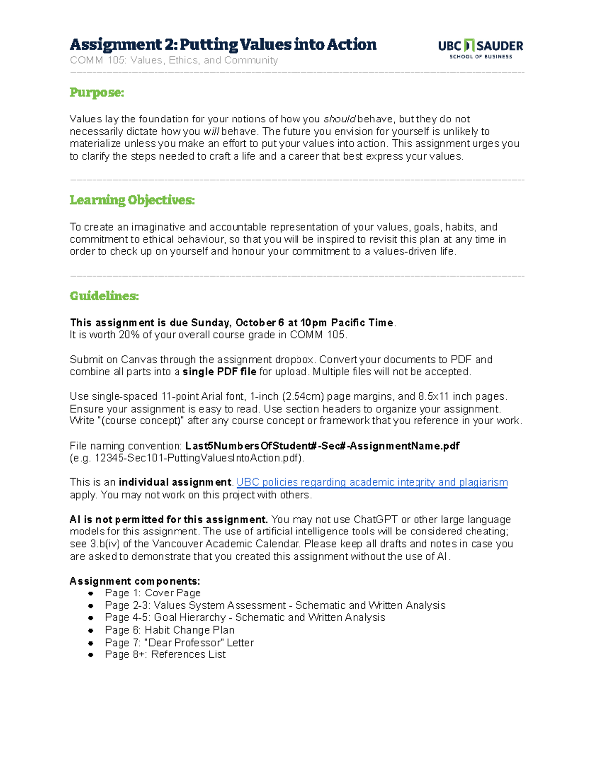Assignment 2 - Putting Values into Action - 2024 - COMM 105: Values ...