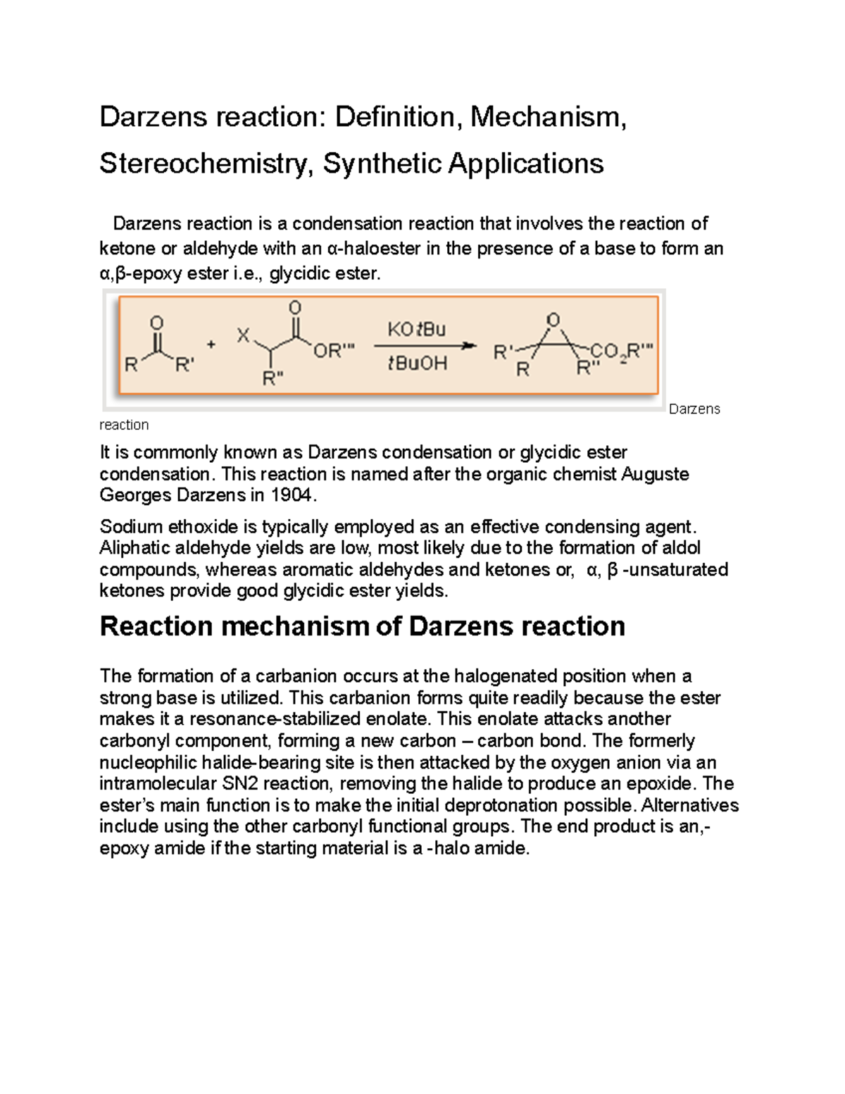Darzens Reaction (Organic Chem): Mechanism, Stereochemistry & Synthesis ...